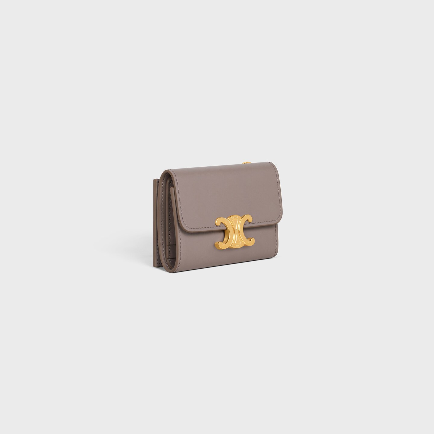 COMPACT WALLET WITH COIN TRIOMPHE IN SHINY CALFSKIN - PEBBLE | CELINE