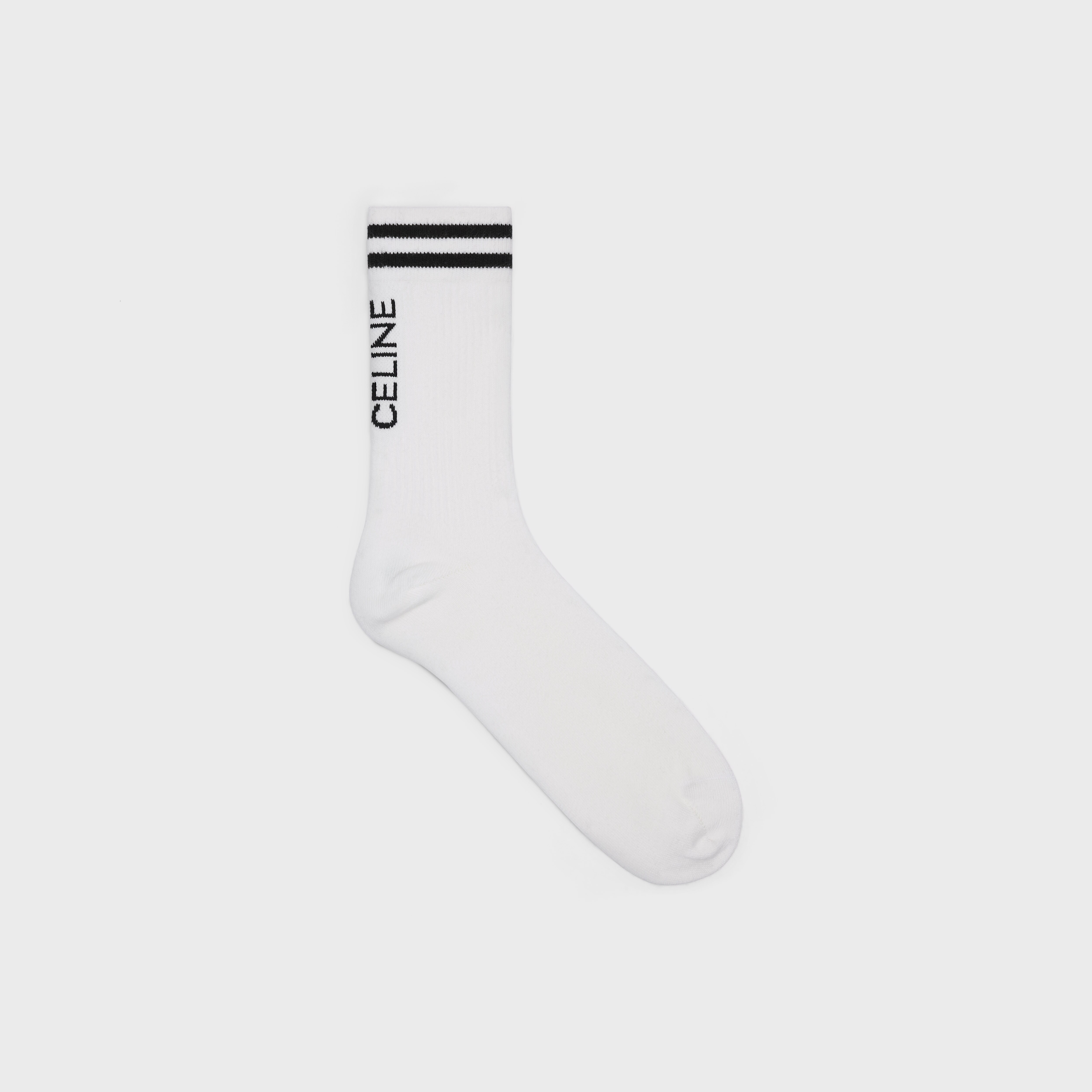 CELINE SOCKS IN STRIPED COTTON - WHITE / BLACK | CELINE