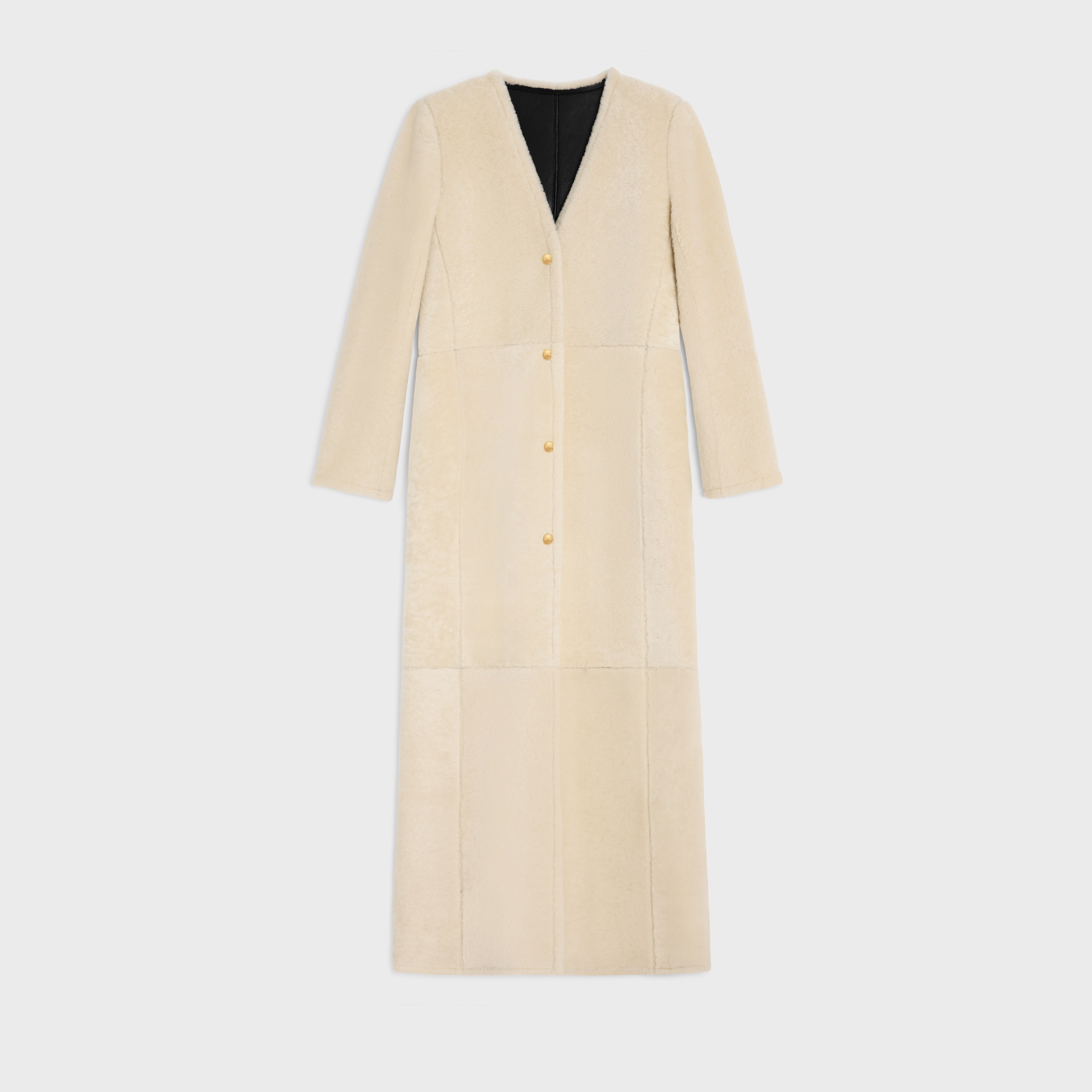 long coat IN LAMBSKIN SHEARLING - CREAM / BLACK | CELINE