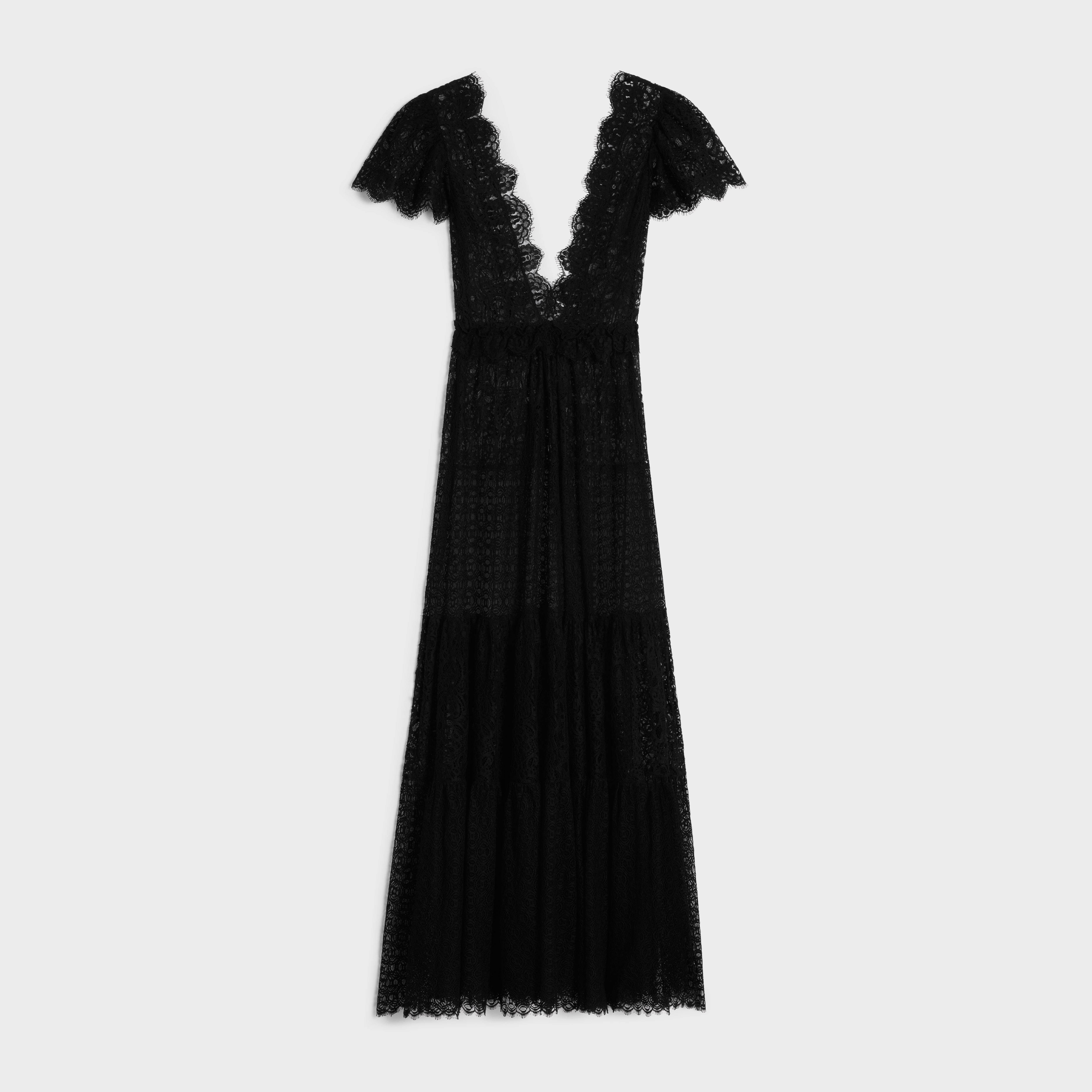 LONG TRIOMPHE DRESS IN COTTON LACE - BLACK | CELINE