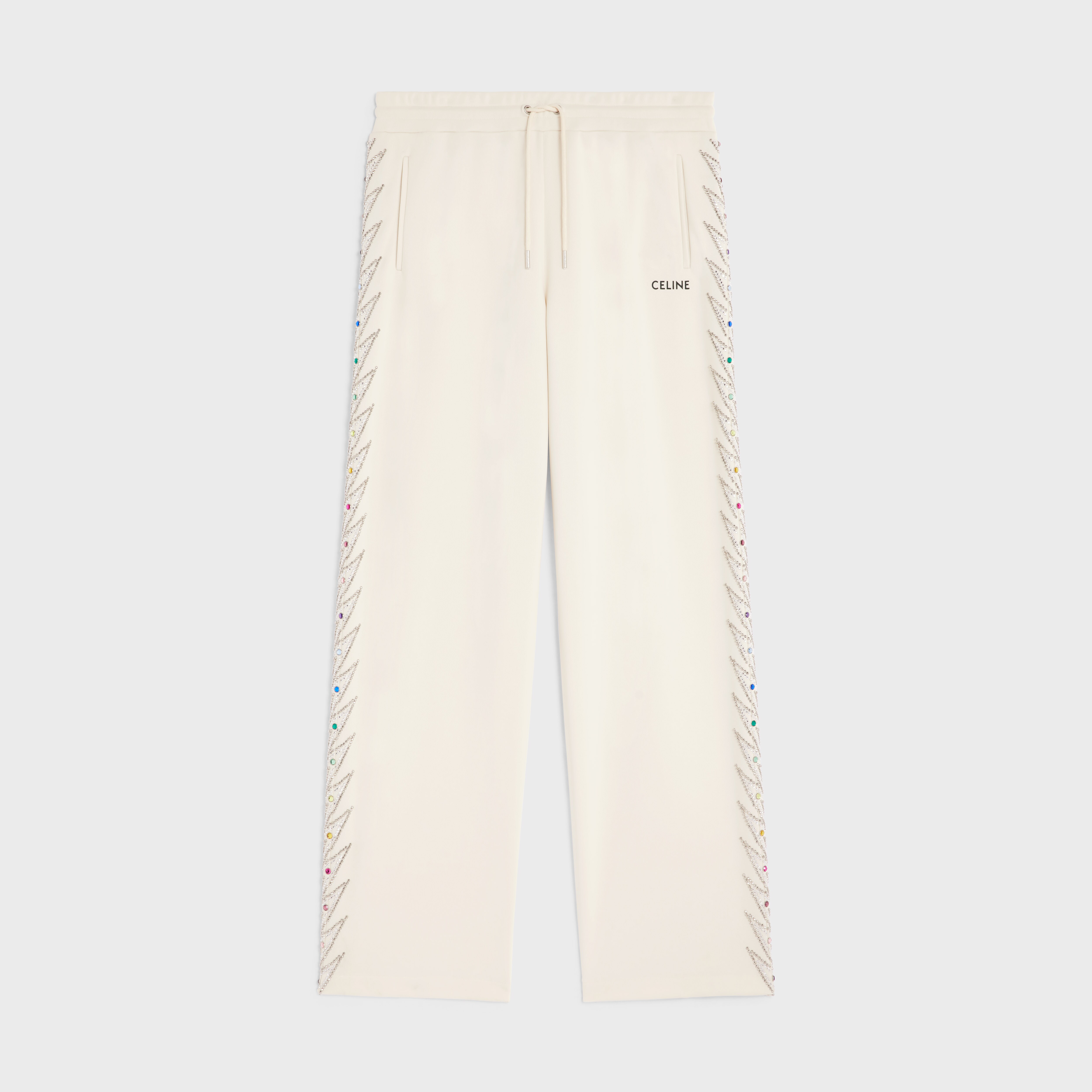 Celine embroidered track pants in double face jersey - CREAM/SILVER ...