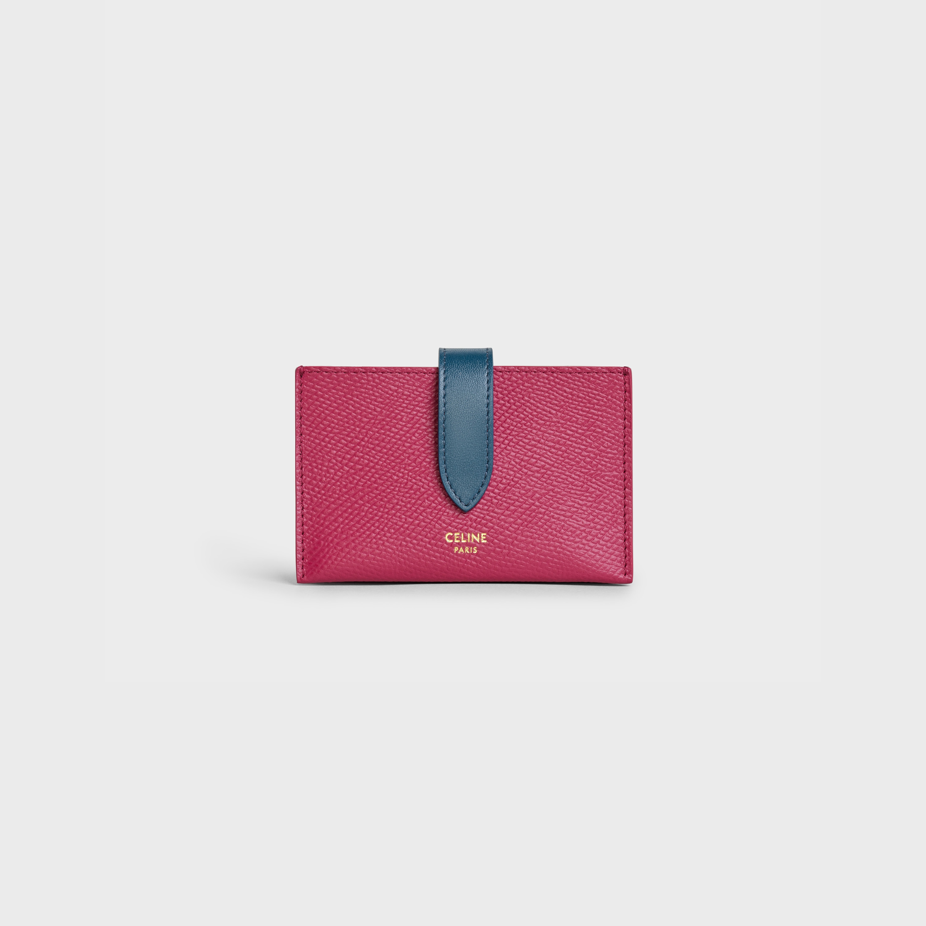 ACCORDEON CARD HOLDER IN BICOLOUR GRAINED CALFSKIN - RASPBERRY / PETROL ...