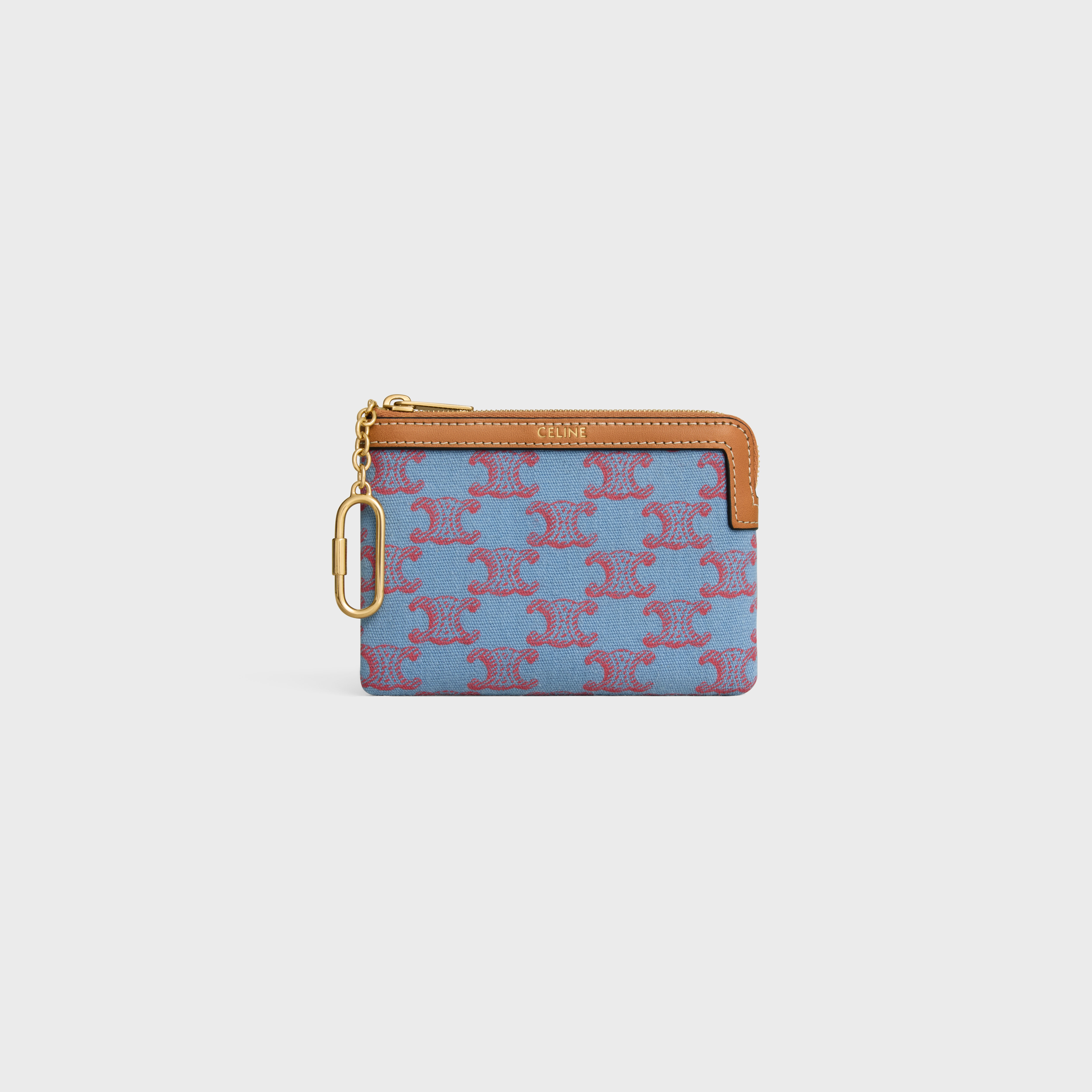 Coin Purse IN TEXTILE WITH TRIOMPHE ALL OVER - DENIM BLUE / RED | CELINE