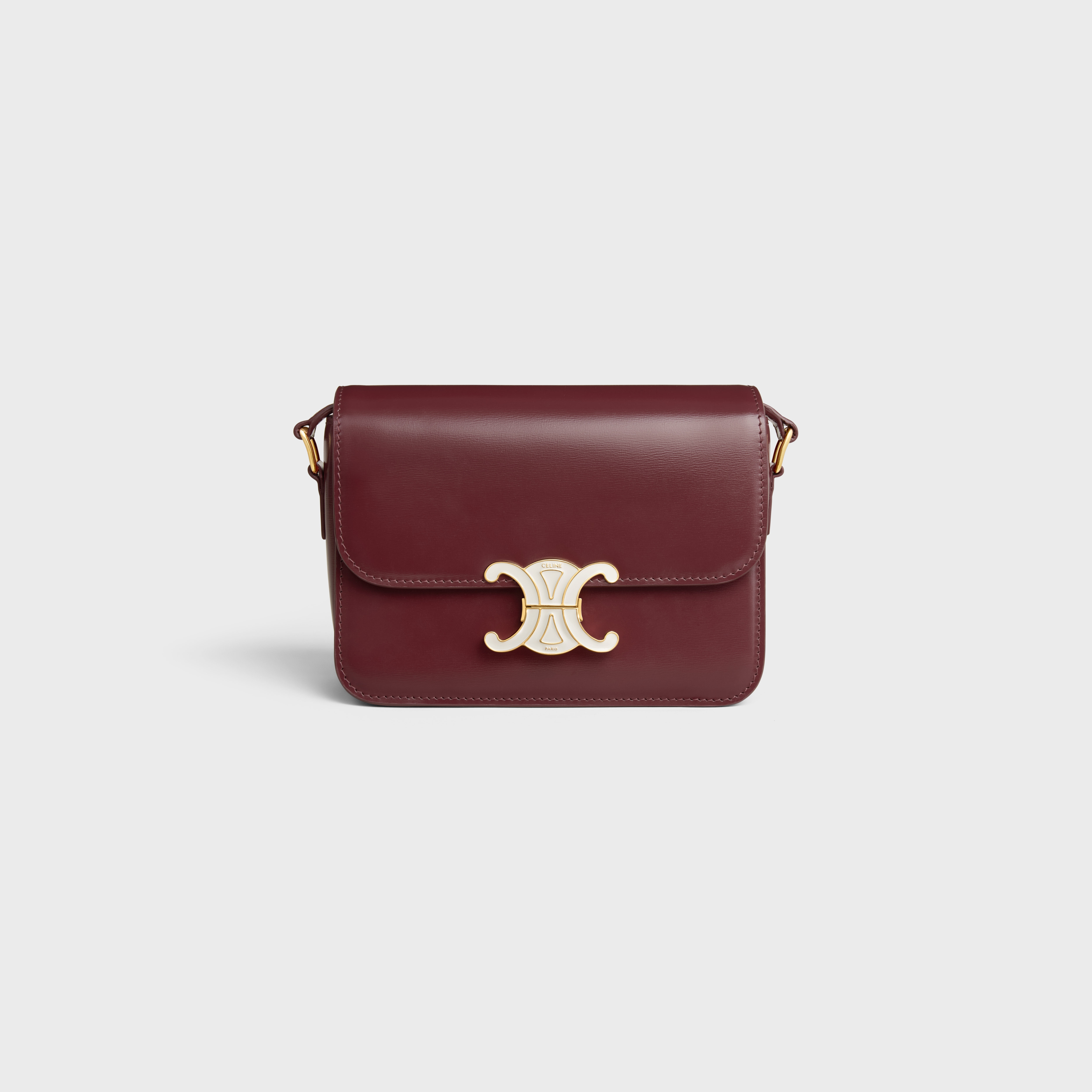 TEEN TRIOMPHE BAG IN SHINY CALFSKIN WITH ENAMEL CLOSURE - SYRAH / WHITE ...
