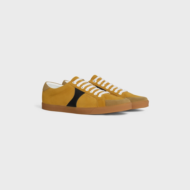 Celine Triomphe Low Lace Up Sneaker Plain Logo in Suede Calfskin and ...
