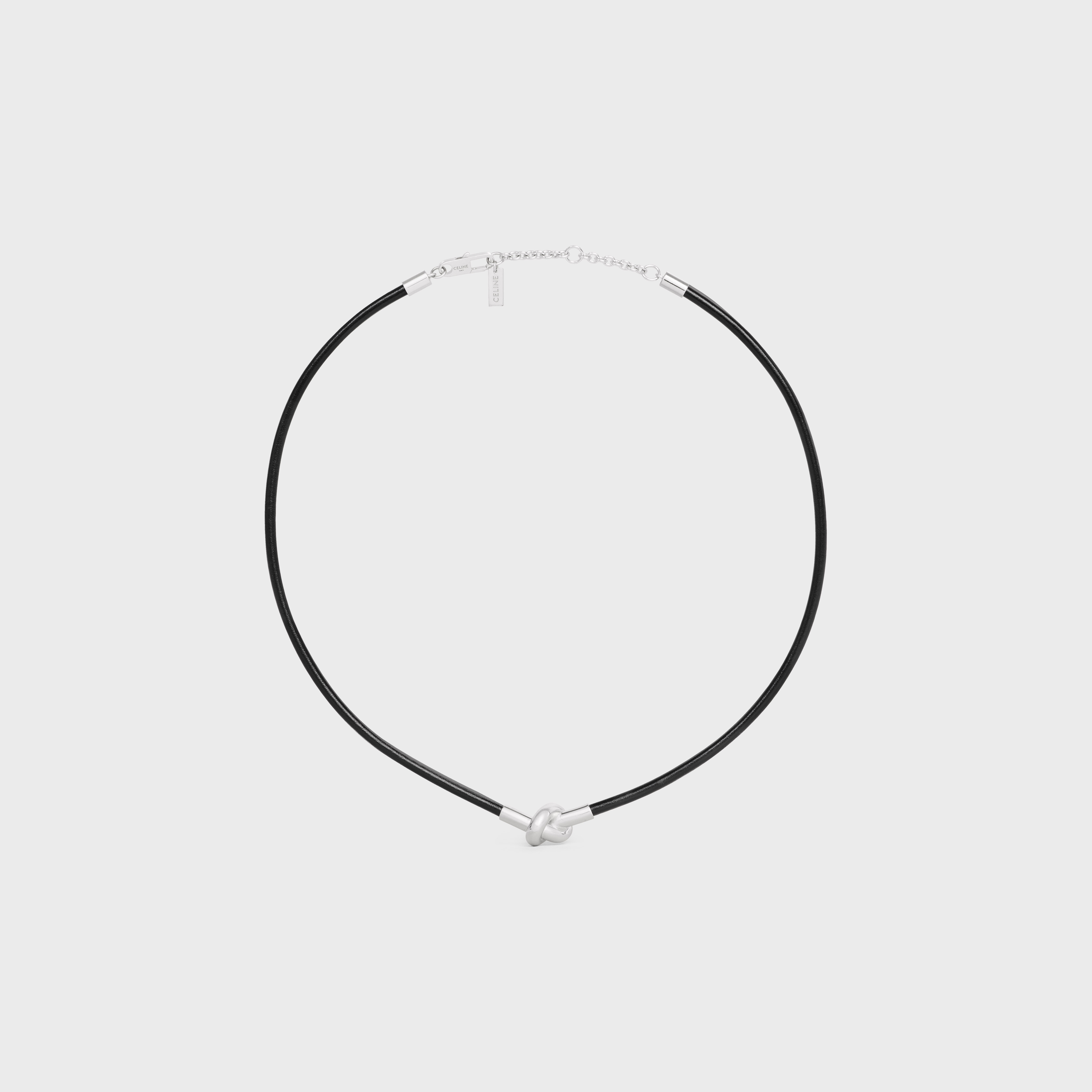 Collier Knot en Cuir de Veau et Laiton Rhodié - Noir / Argent | CELINE