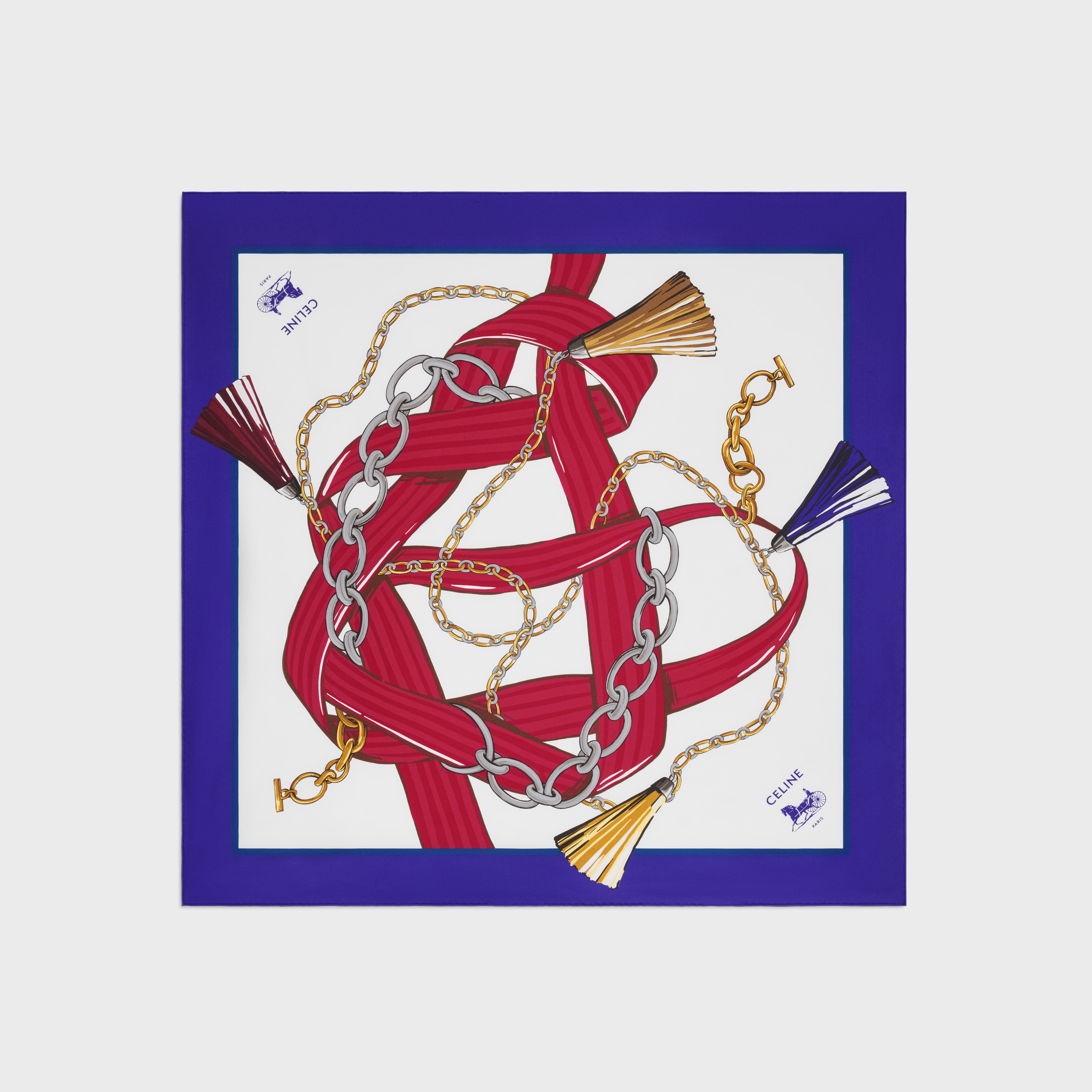 PAÑUELO CUADRADO DE SARGA DE SEDA - MARFIL/AZUL/ROJO | CELINE