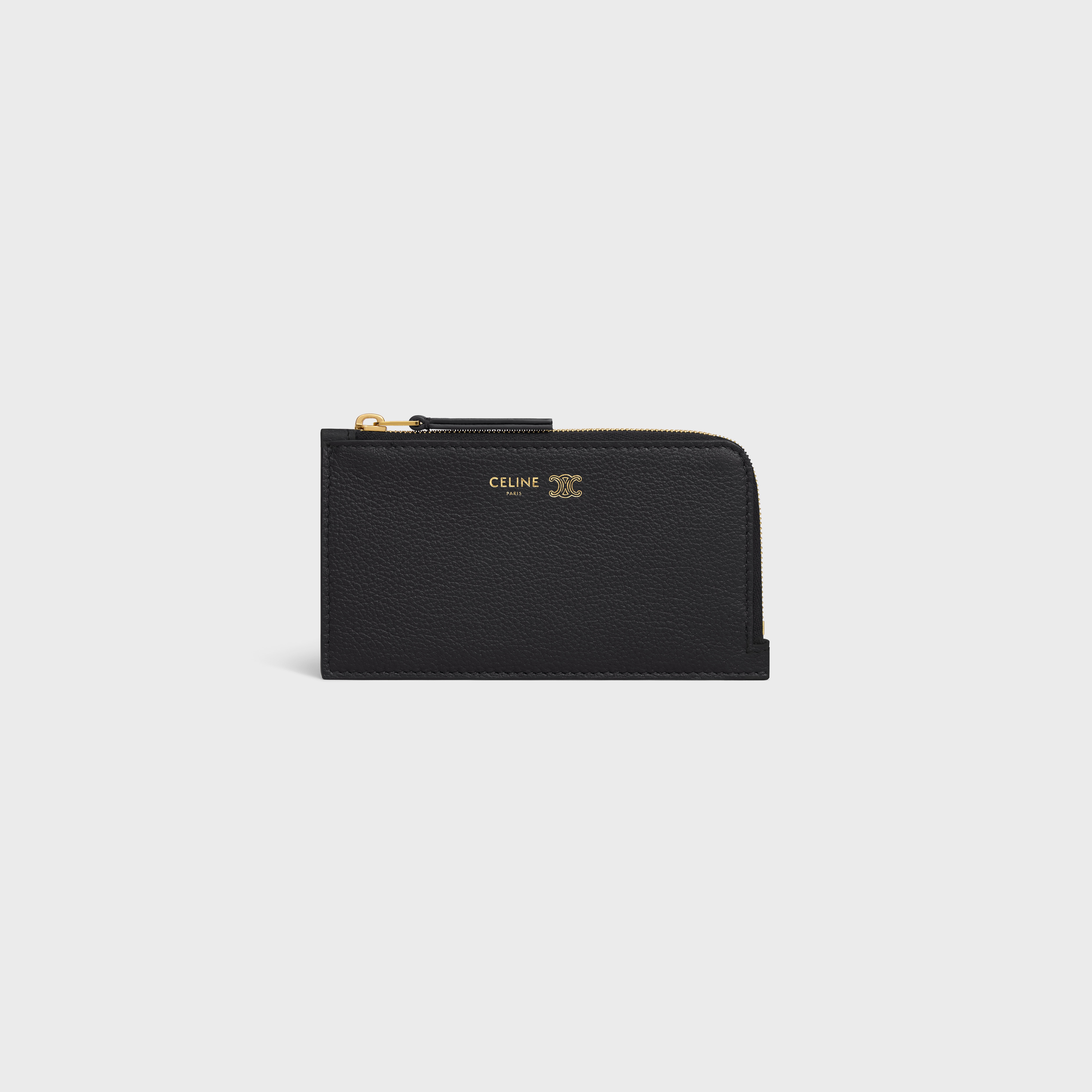 LONG ZIPPED CARD HOLDER IN SUPPLE GRAINED CALFSKIN - BLACK / ULTRA BLUE ...