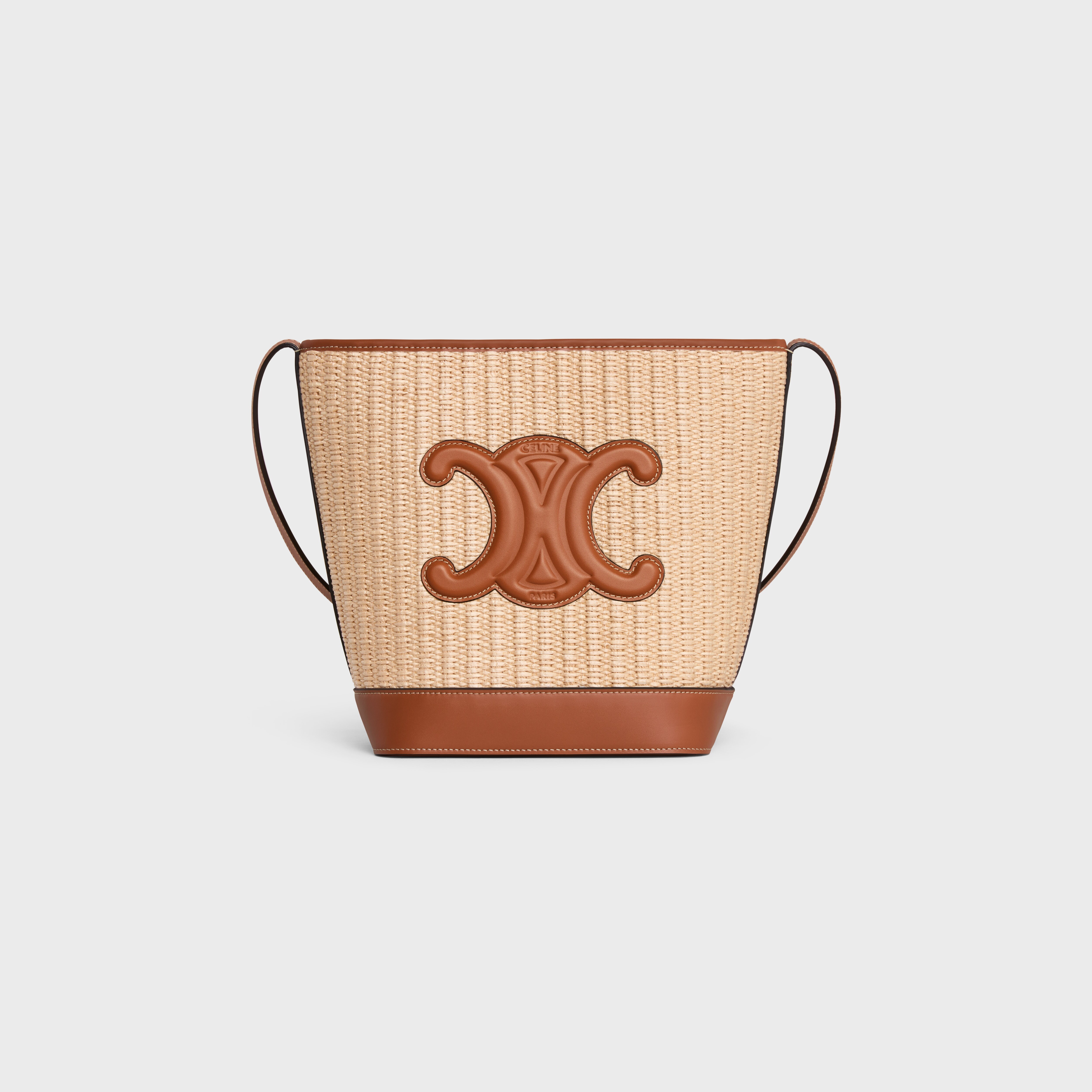 SMALL BUCKET CUIR TRIOMPHE IN RAFFIA EFFECT TEXTILE AND CALFSKIN ...