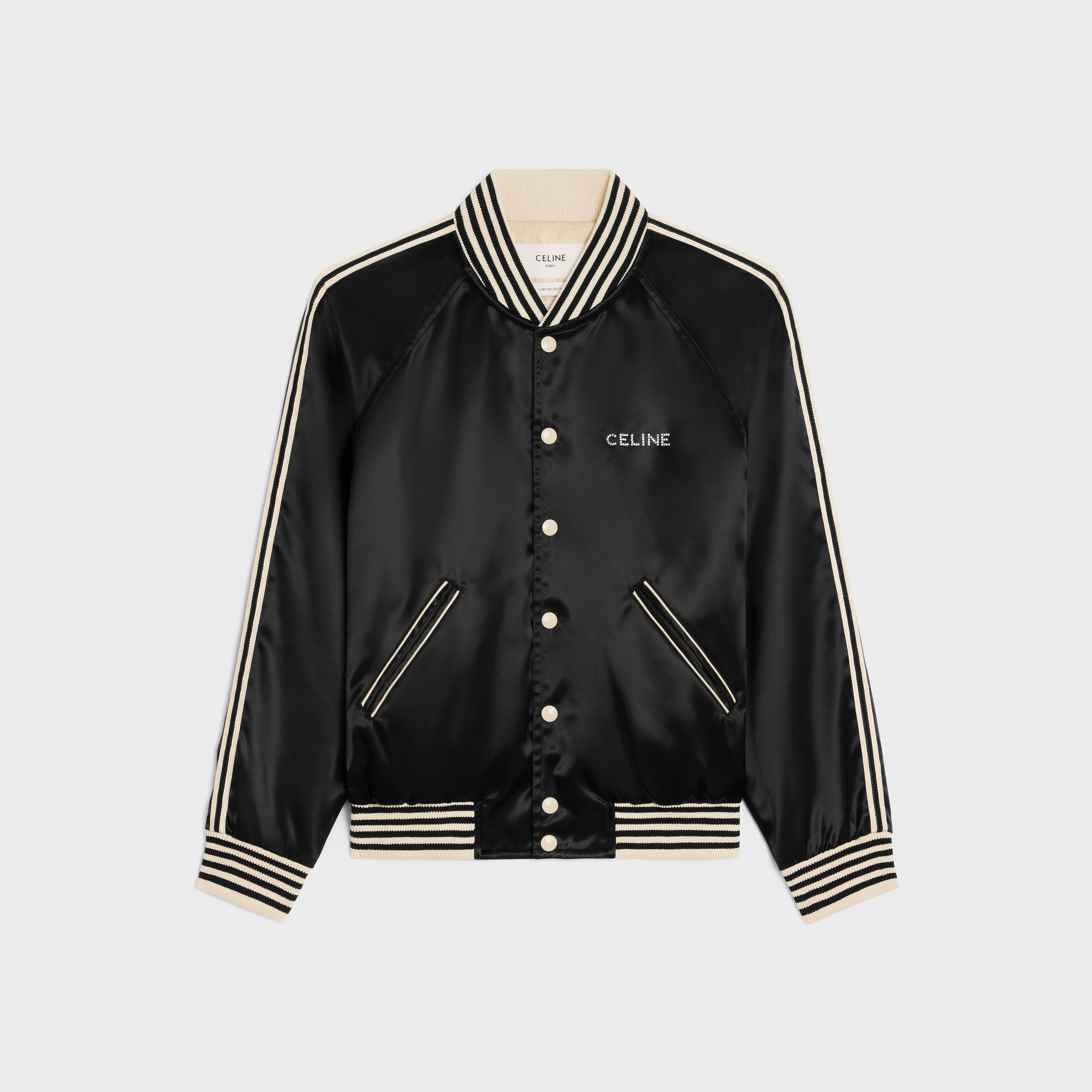 LE PALACE EMBROIDERED TEDDY JACKET IN SATIN-FINISH NYLON - BLACK | CELINE