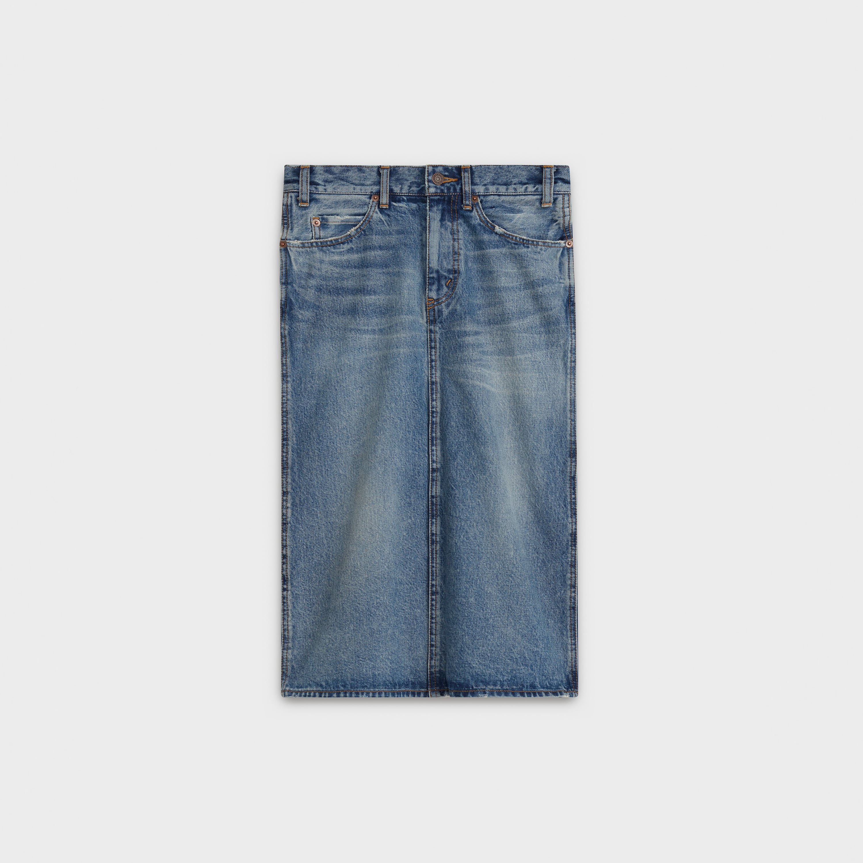midi skirt in ring stone denim - null | CELINE