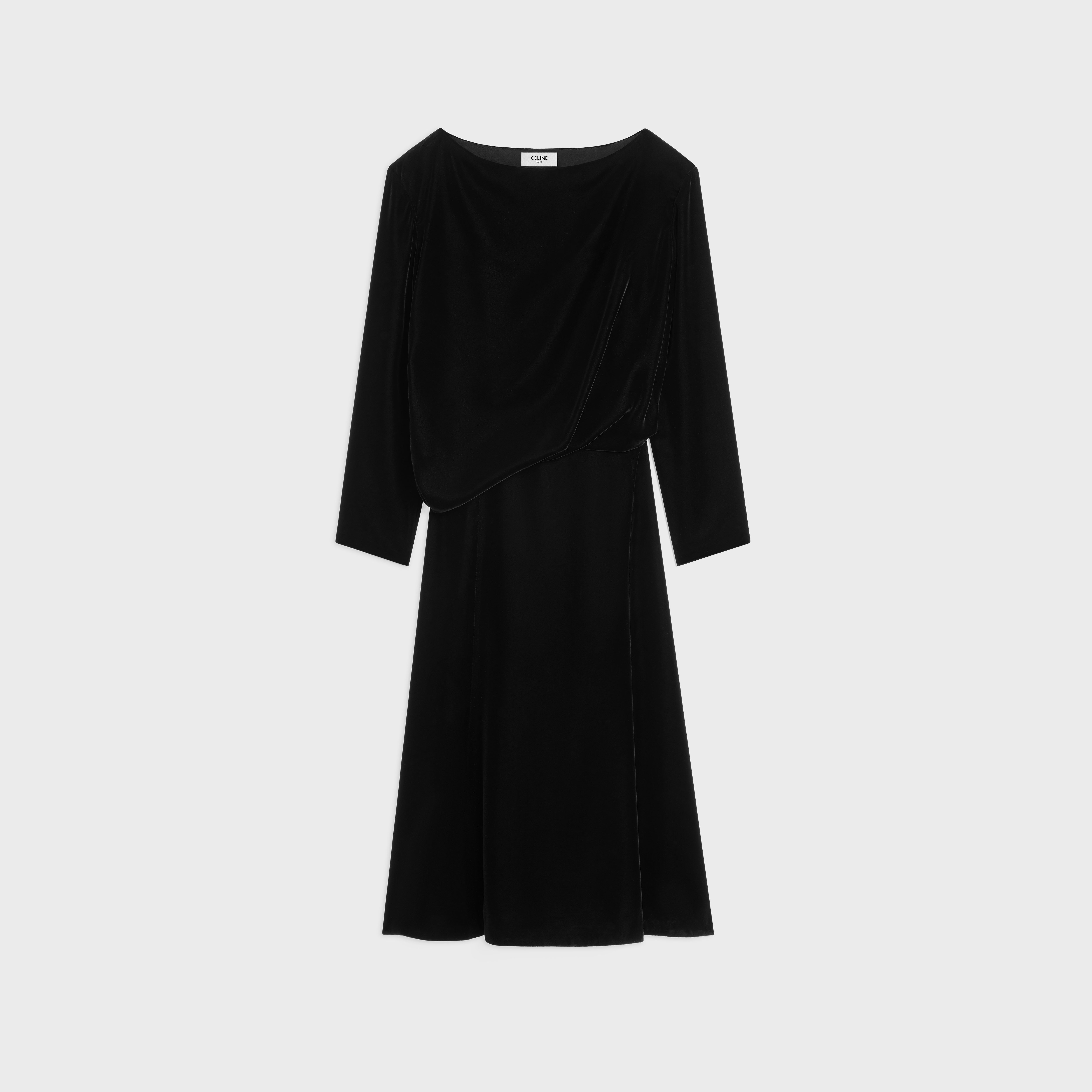 draped dress IN fluid velvet - BLACK | CELINE