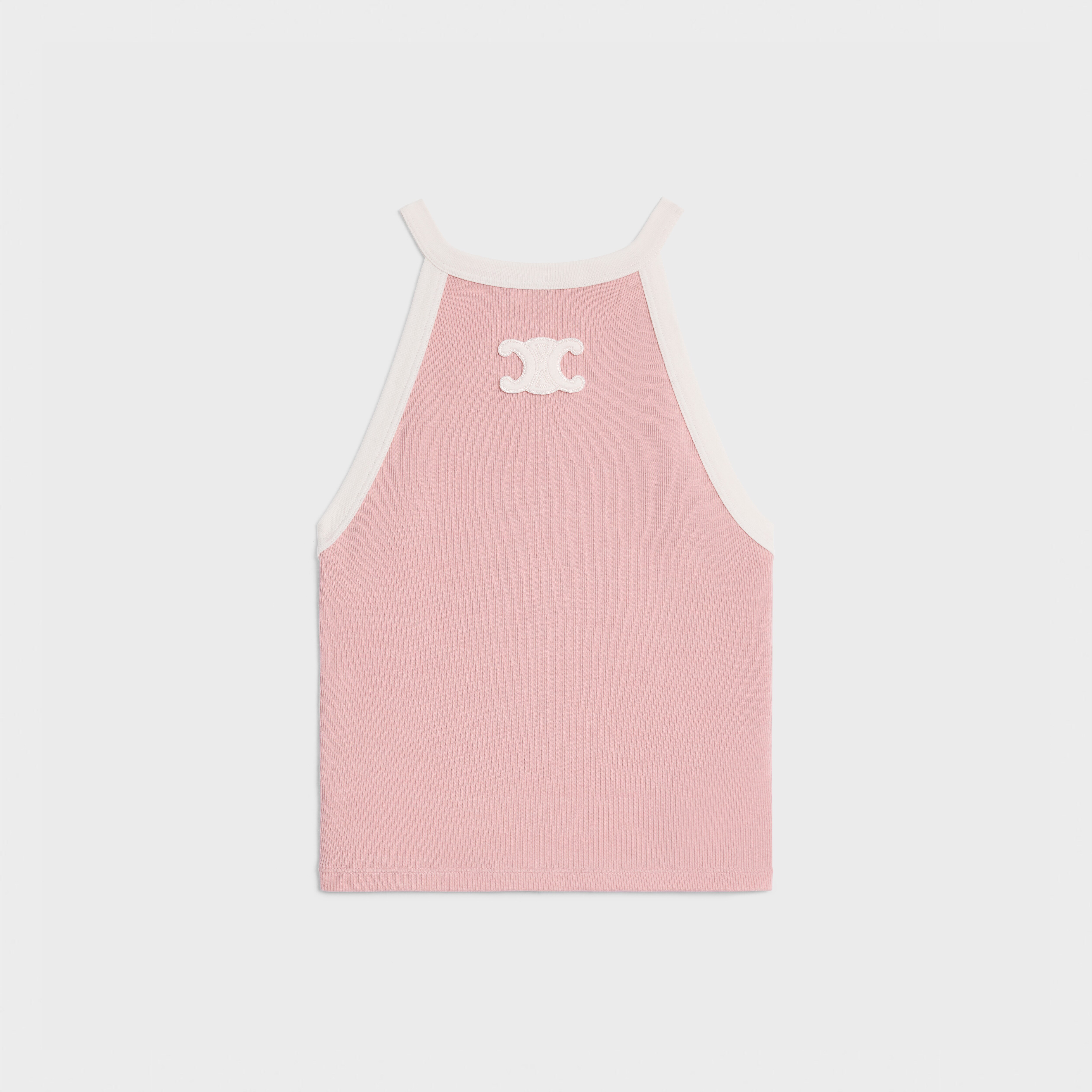 TRIOMPHE TANK TOP IN RIBBED SILK JERSEY - PINK BLUSH/CREAM | CELINE
