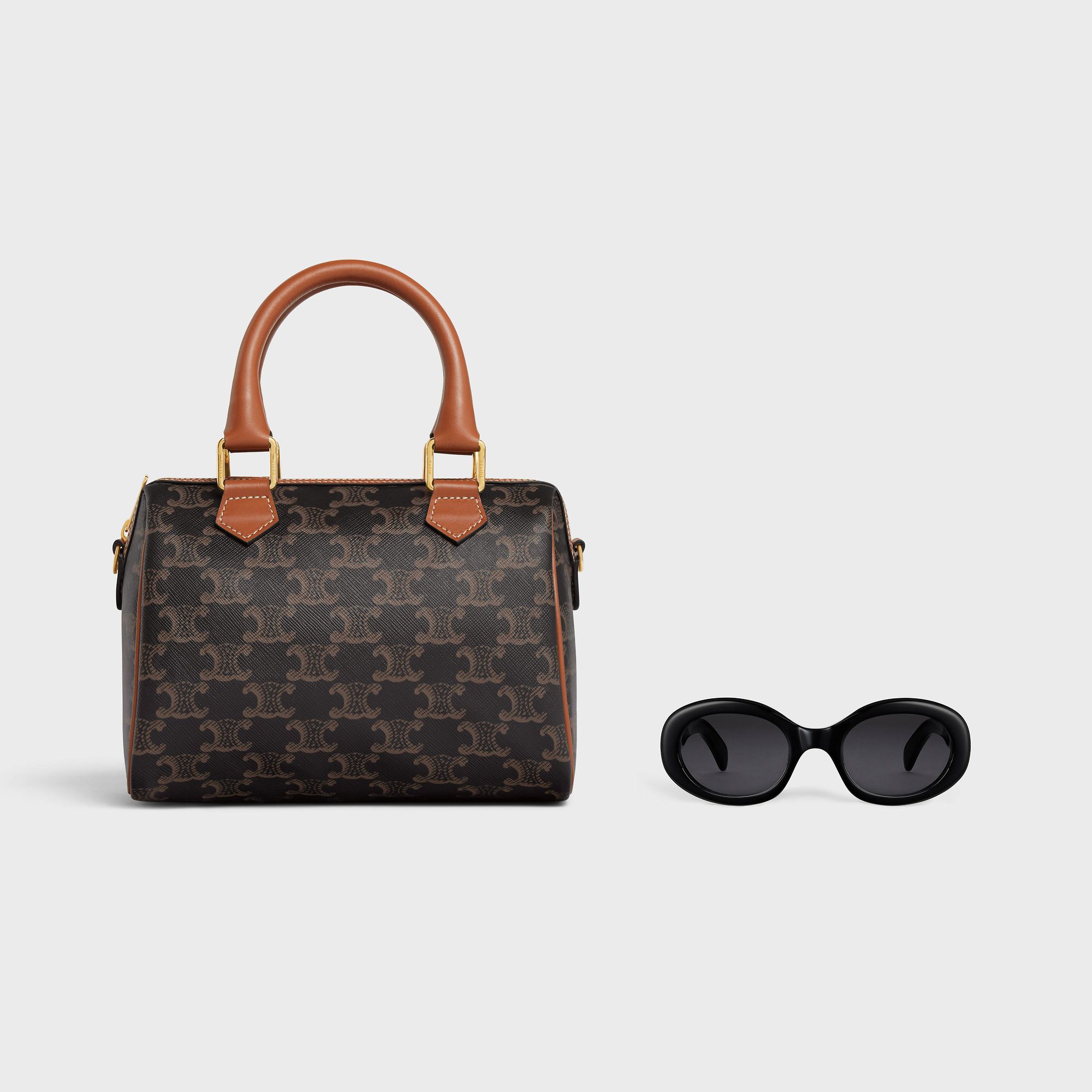 SMALL BOSTON IN Triomphe Canvas and calfskin - TAN | CELINE
